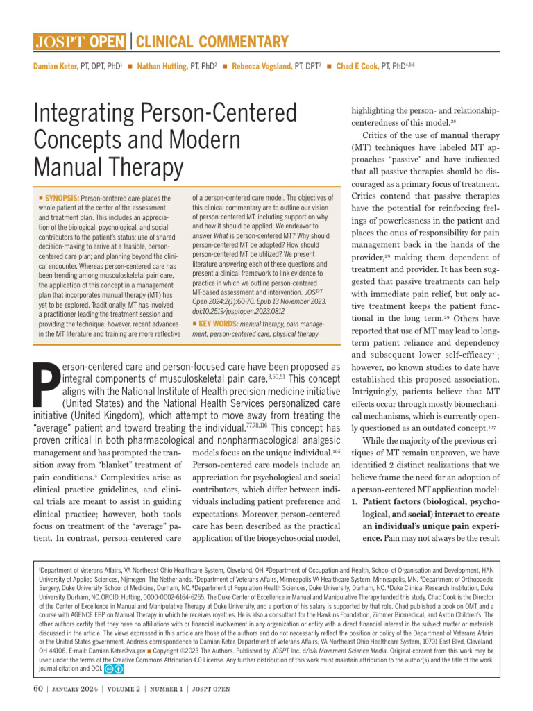 Integrating Person-Centered Concepts and Modern Manual Therapy | PDF ...