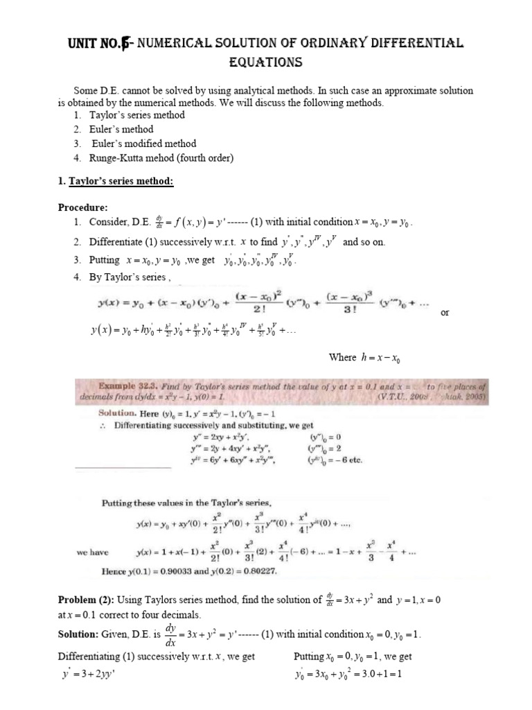 Unit No.6 - Numerical Solution of Ordinary Differential Equations .. | PDF | Numerical Analysis ...
