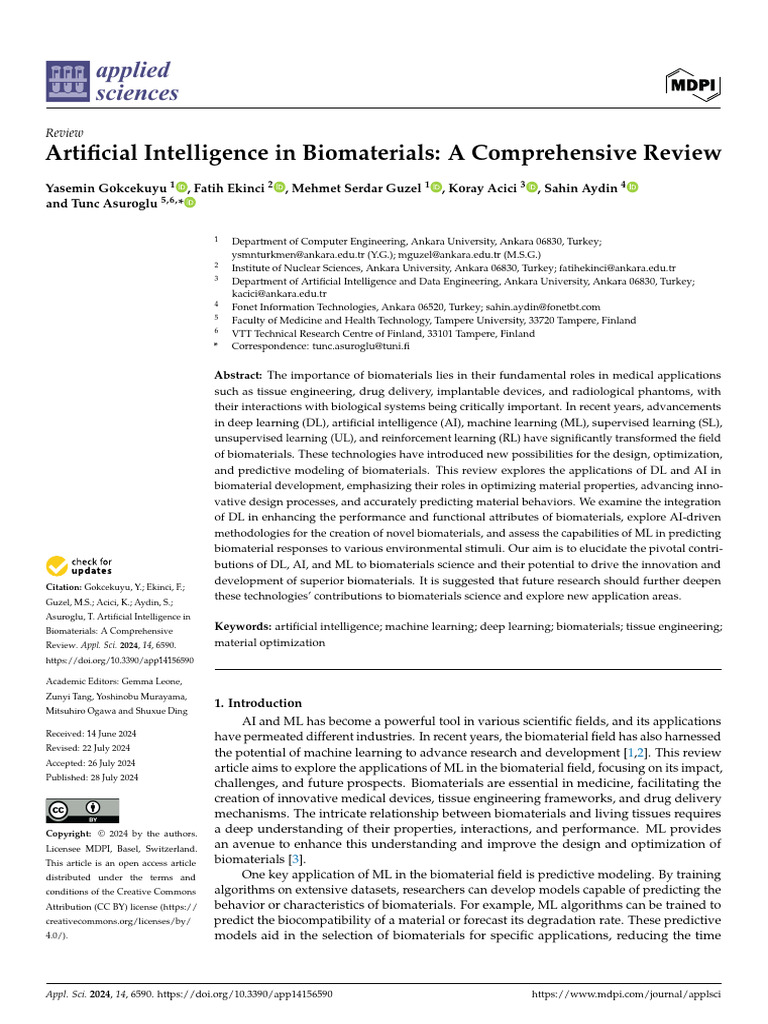 (Bio ML) 2024 Goksekuyu AI in Biomaterials Review | PDF | Machine ...