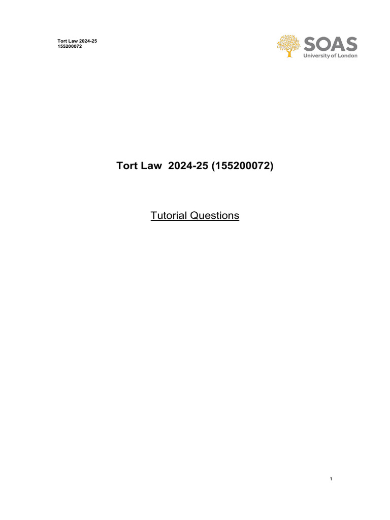 Tort Law Tutorial Questions | PDF | Negligence | Tort