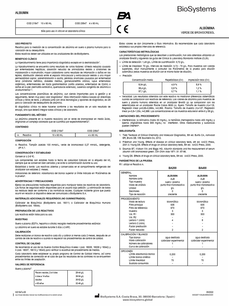 Albumina Biosystems | PDF | Enfermedades y trastornos | Especialidades Medicas