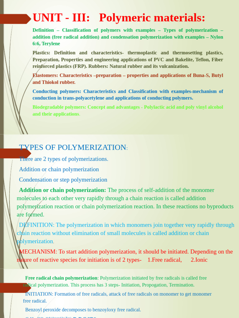 UNIT III | PDF | Polymerization | Polymers