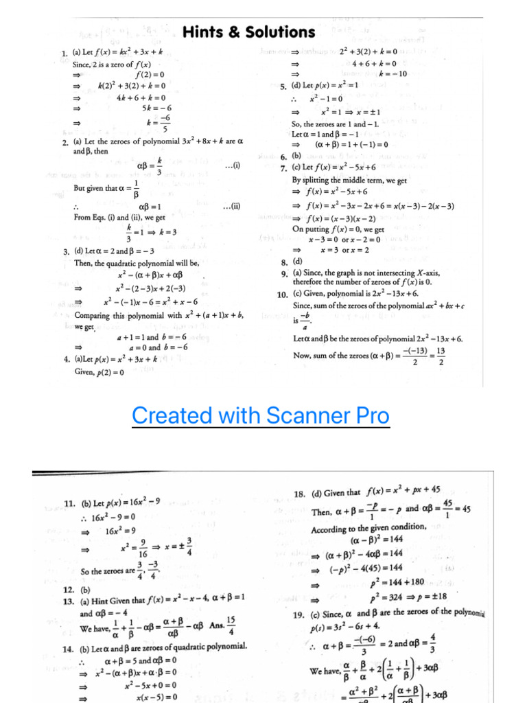 Ch-2 Maths Solution PDF | PDF | Zero Of A Function | Mathematics