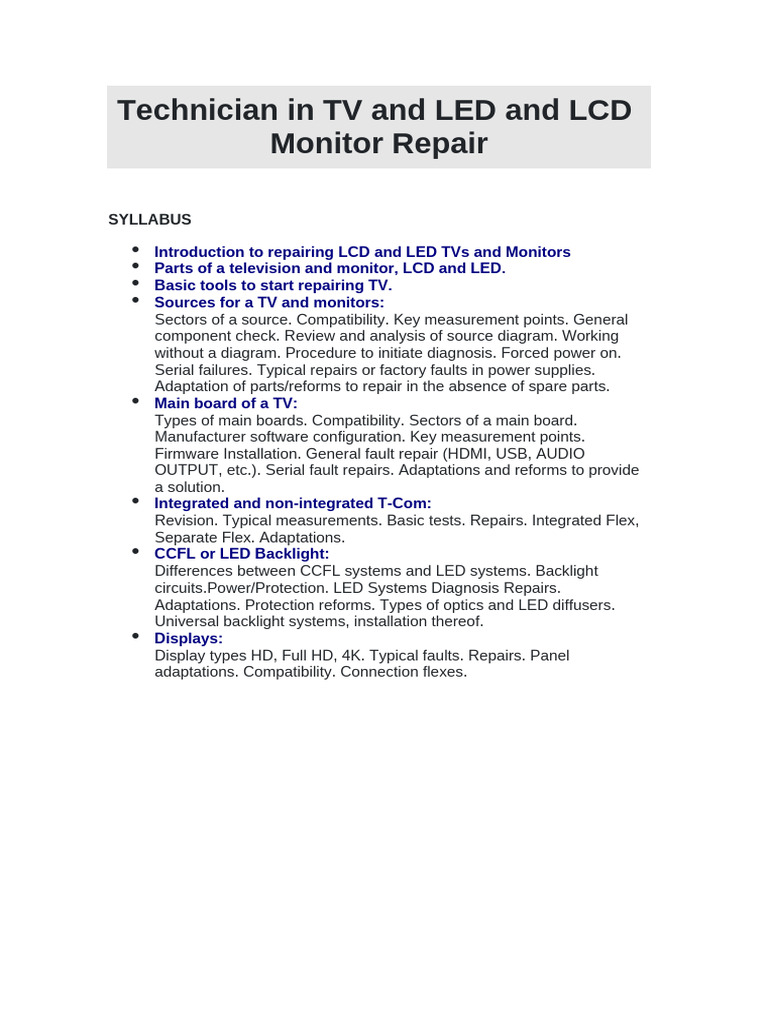 Technician in TV and LED/LCD Monitor Repair | PDF