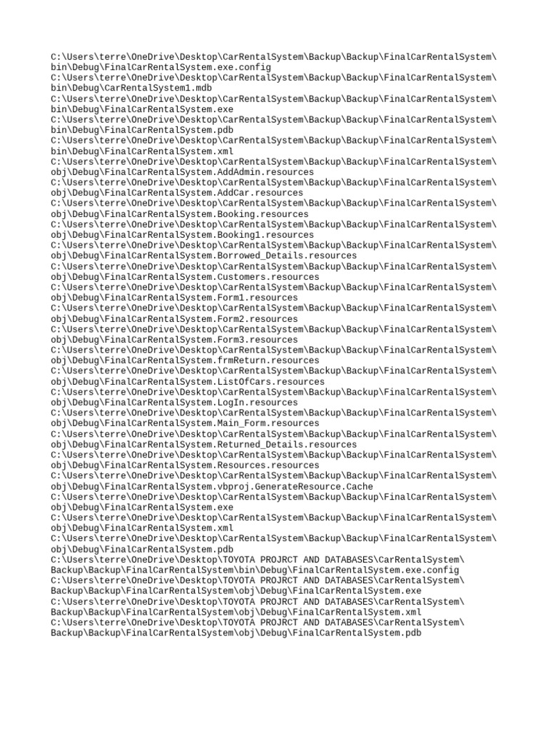 FinalCarRentalSystem Vbproj FileListAbsolute | PDF | Microsoft Office | Software