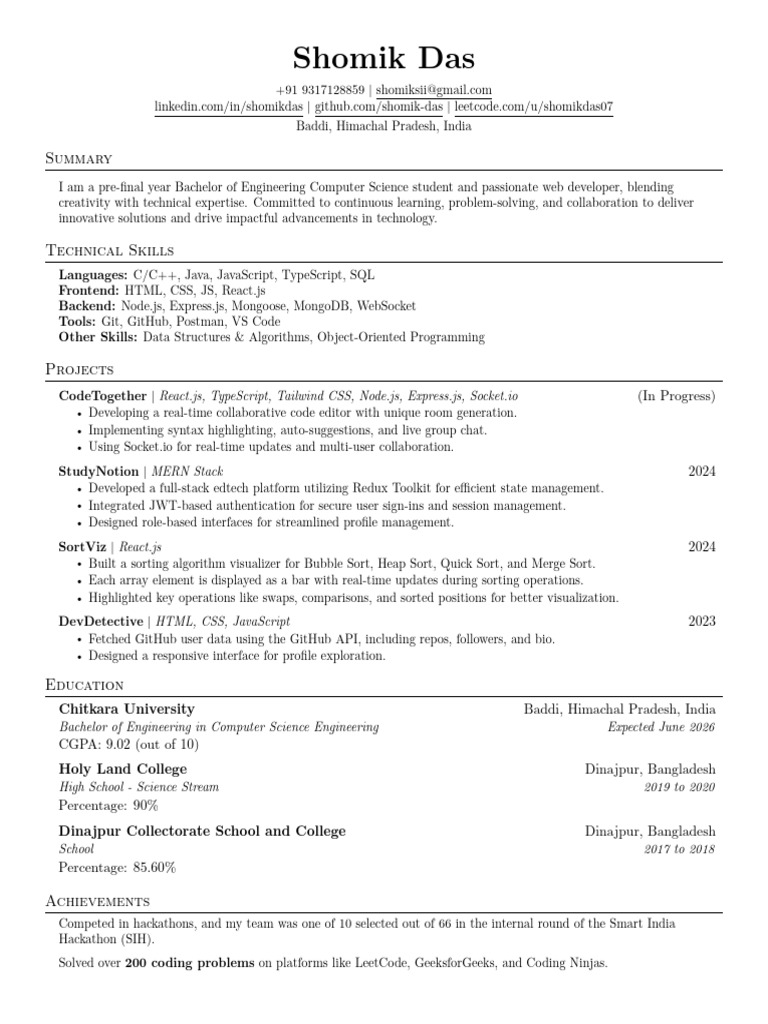 Shomik S Resume | PDF | Java Script | Software Development