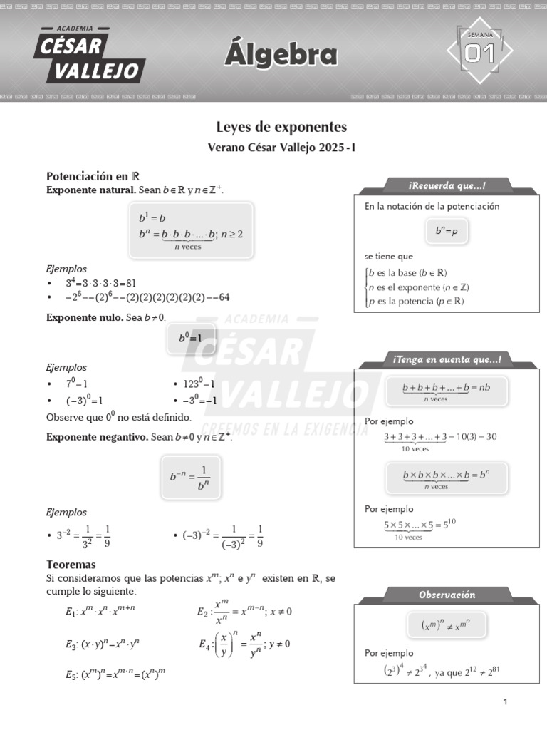 AL VCV Dir Sem01 | PDF | Exponenciación | Objetos matemáticos