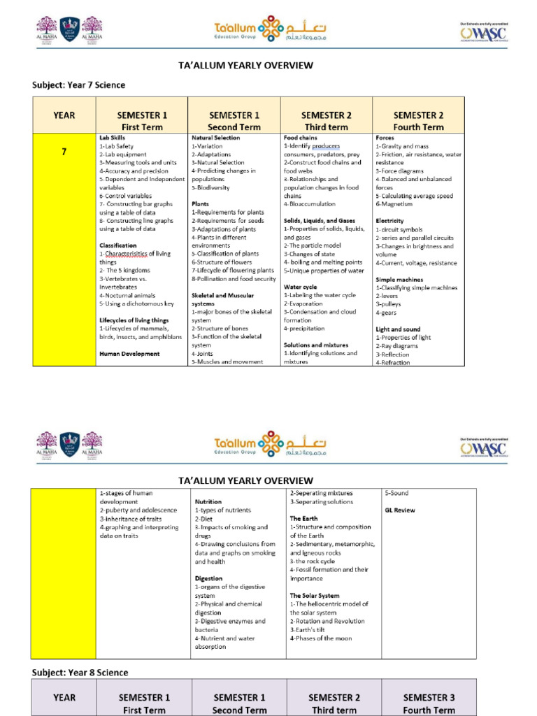 Science Yearly Overview 2024 - 2025 | PDF | Chemical Reactions ...