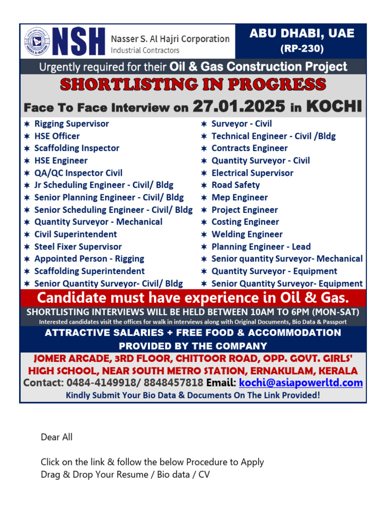 NSH (Abu Dhabi Uae) - (Kochi) Ad (16TH Jan) | PDF