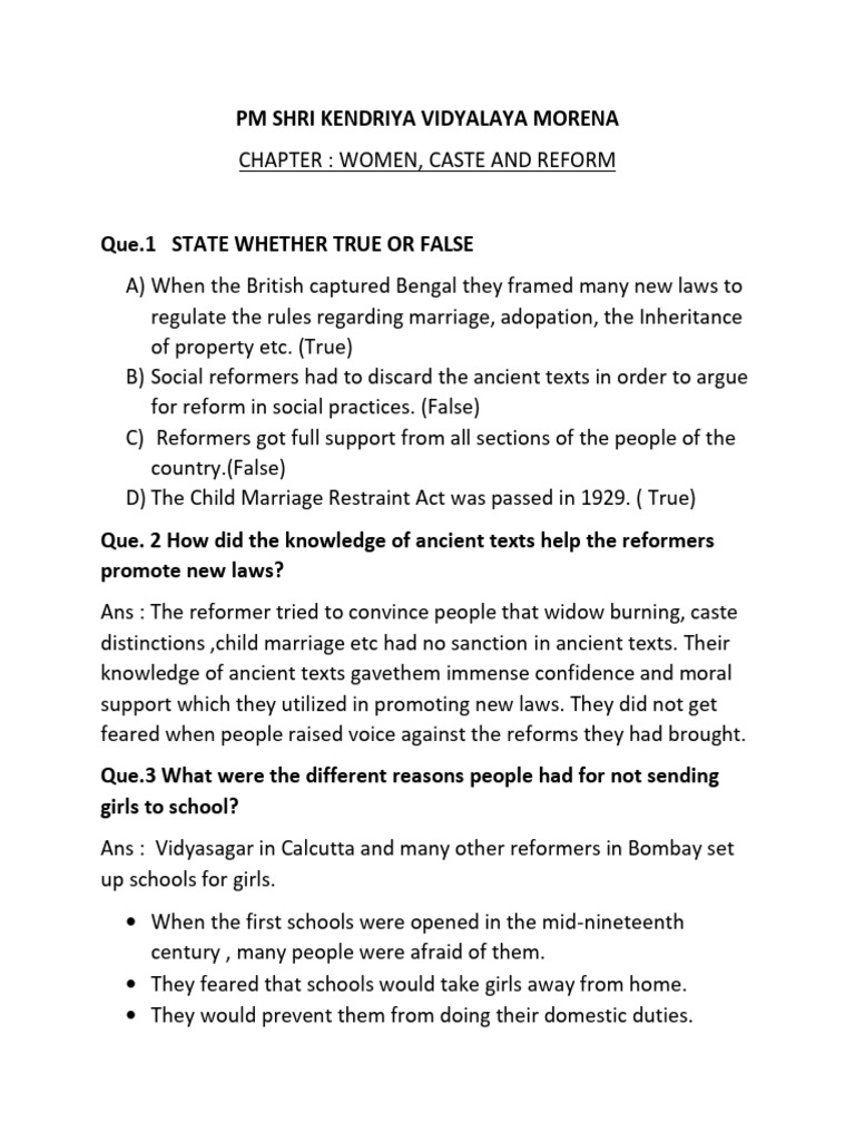 Class 8th Chapter Women Caste and Reform | PDF | Dalit