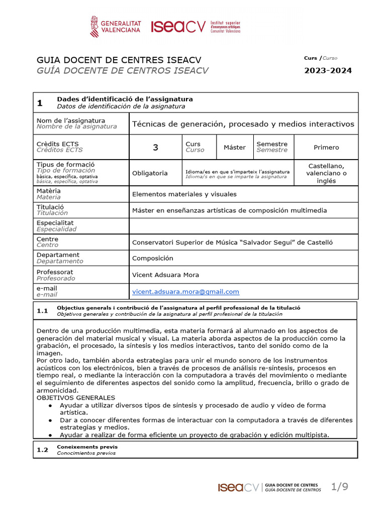 2023 GD Técnicas de Generación, Procesado y Medios Interactivos | PDF | Evaluación | Multimedia