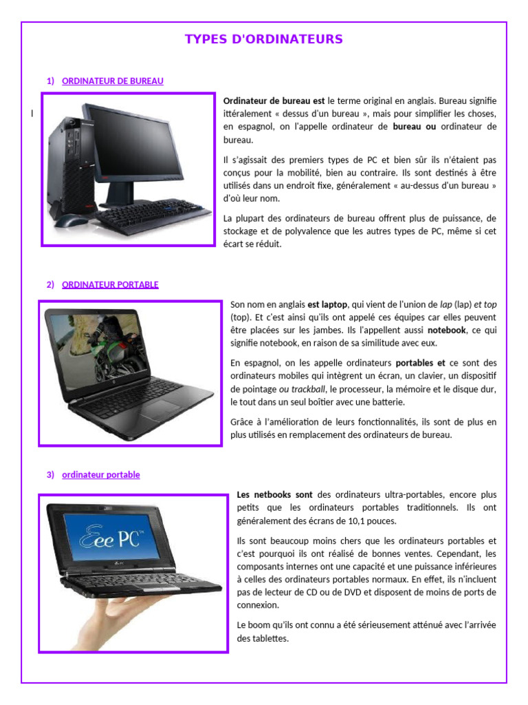 10 Types d'Ordinateurs Expliqués | PDF | Assistant personnel numérique ...