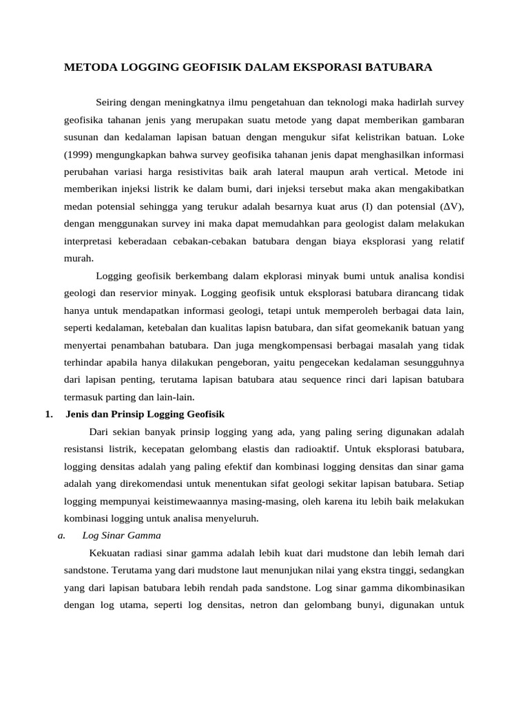Metoda Logging Geofisik Dalam Eksporasi Batubara | PDF