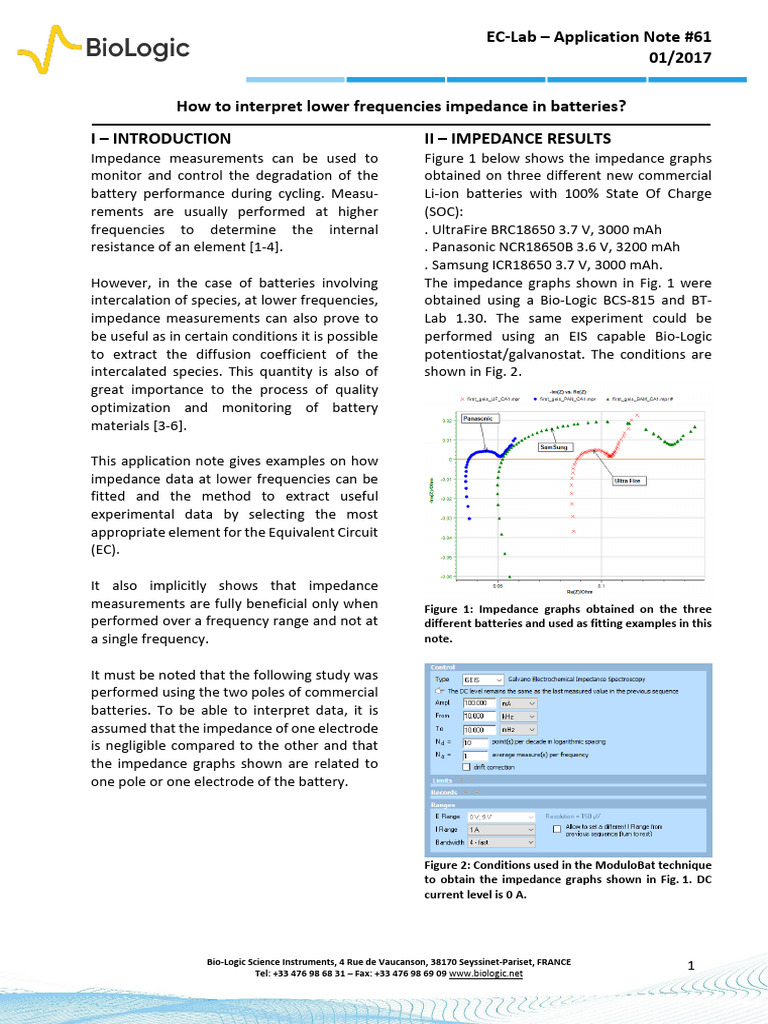 Eis Low Frequencies Diffusion - Battery An61 | PDF | Electrical ...