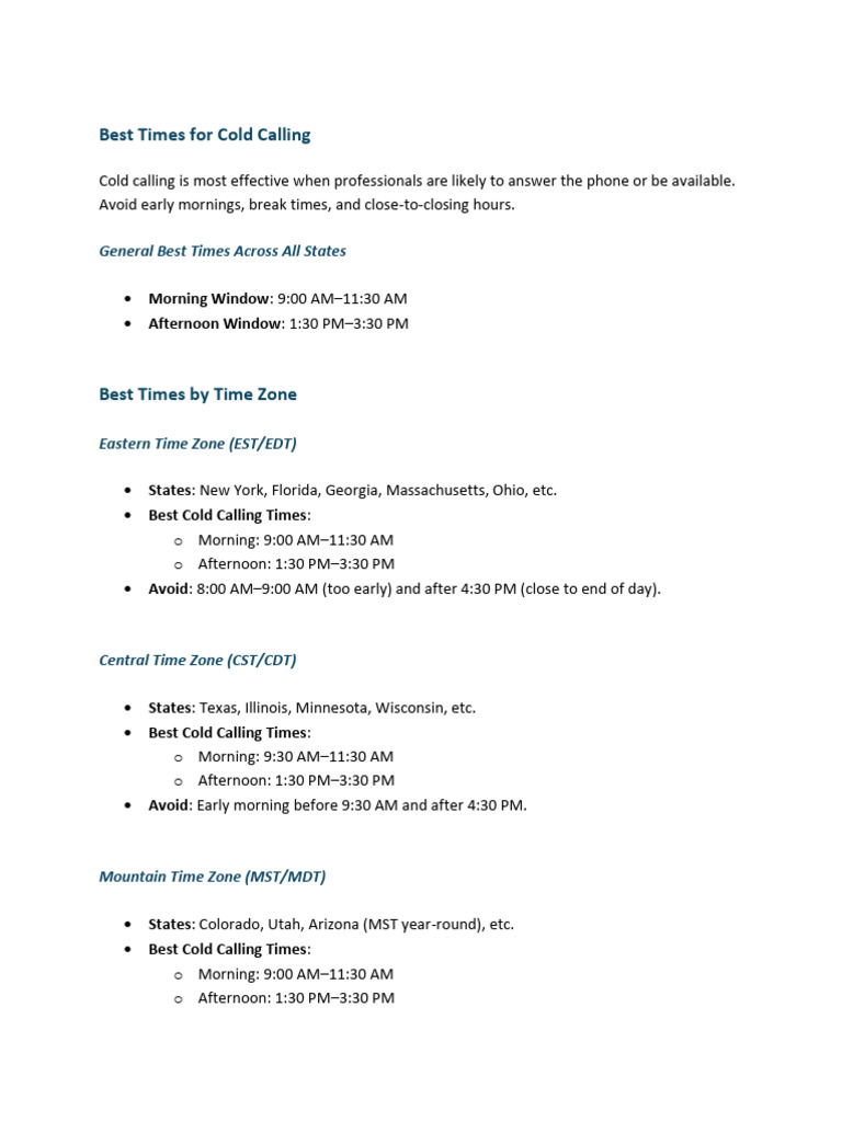 Time For Cold Calling | PDF