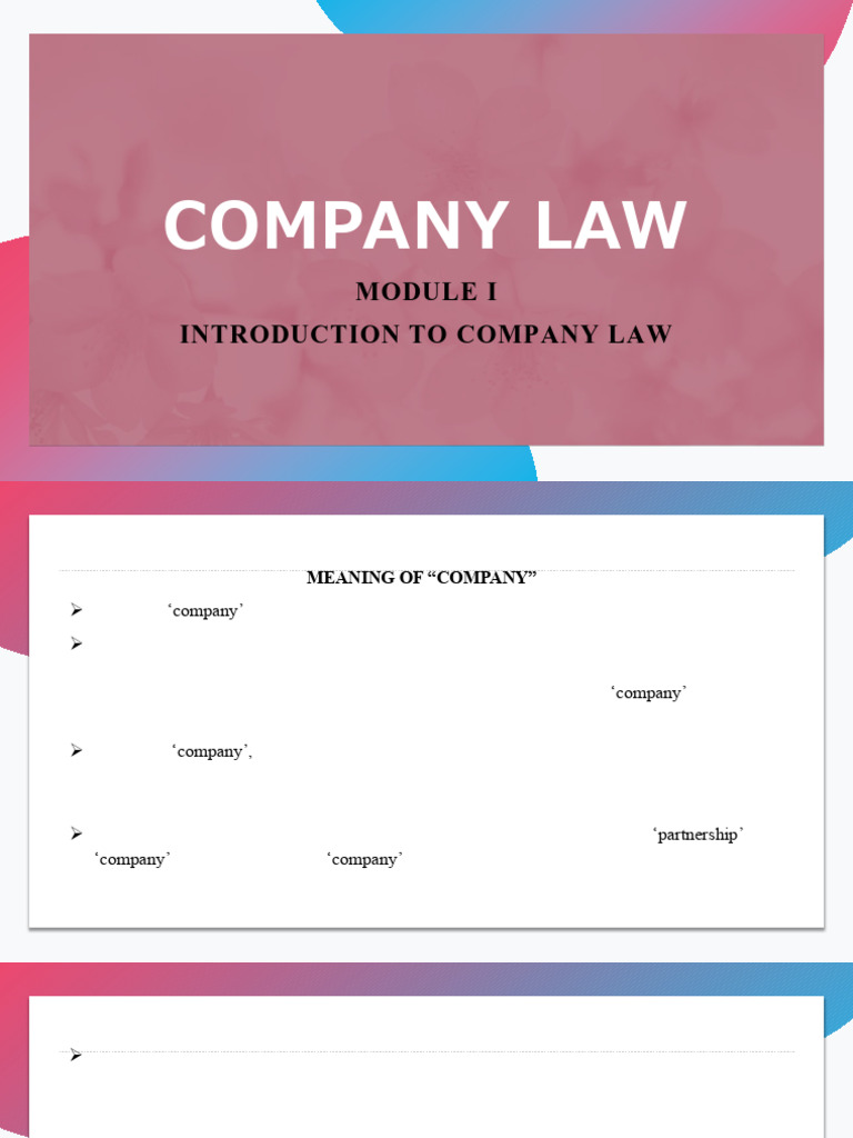 COMPANY LAW- MODULE I | PDF | Legal Liability | Corporate Law