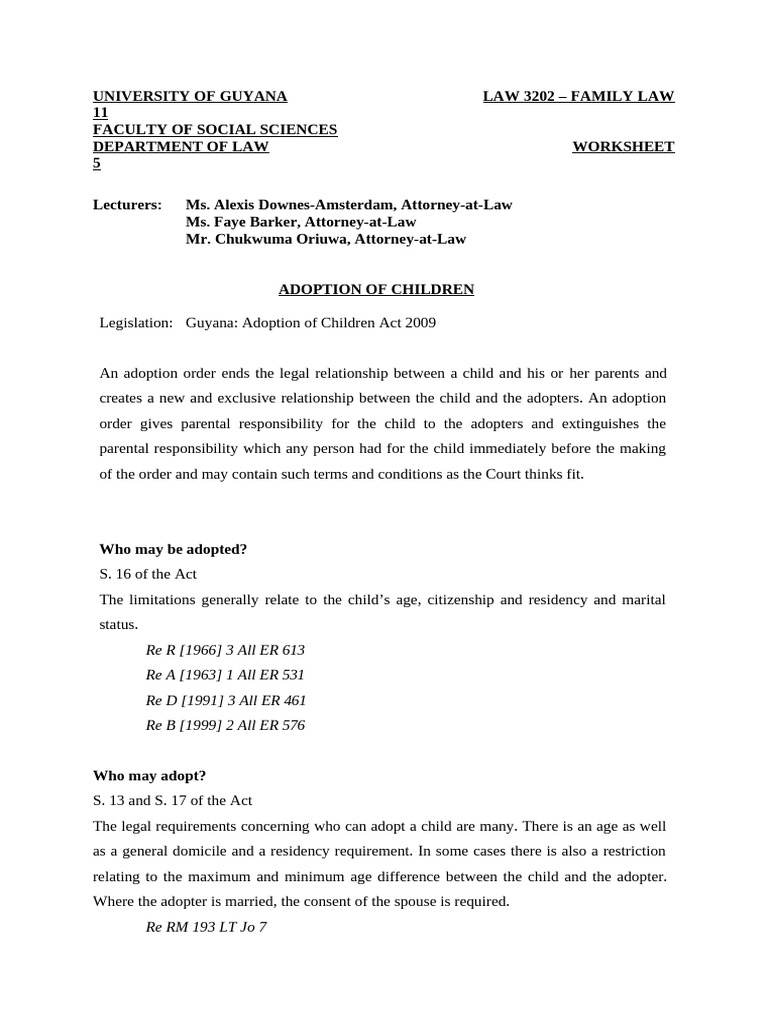 Worksheet #5 - Adoption of Children | PDF | Adoption | Family