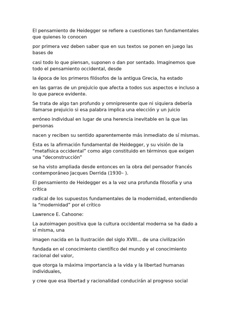 Crítica de la modernidad en Heidegger | PDF | Martin Heidegger ...