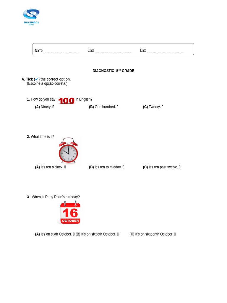 Diagnostic Test - Year 5 | PDF