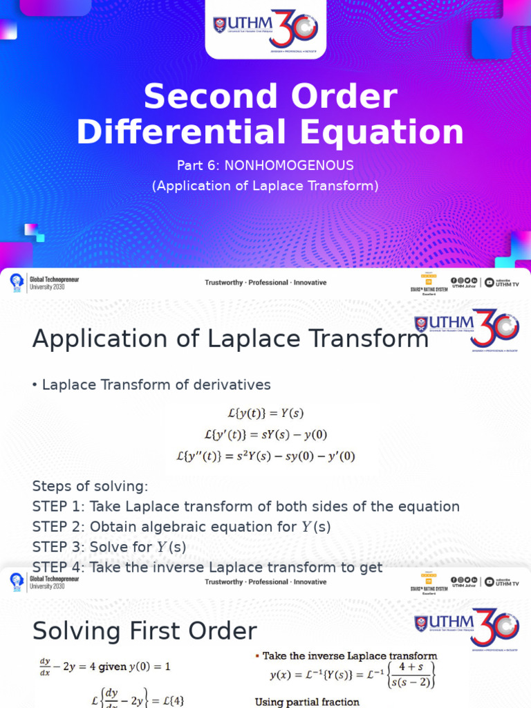 Nonhomogeneous Second Order ODEs: Laplace Transform | PDF
