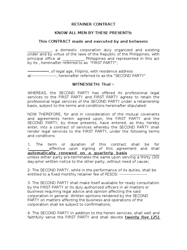 Retainer Contract | PDF | Contractual Term | Business Law