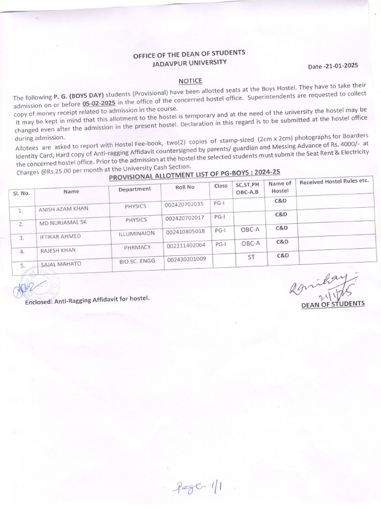 PG Boys 2025 Notice | PDF