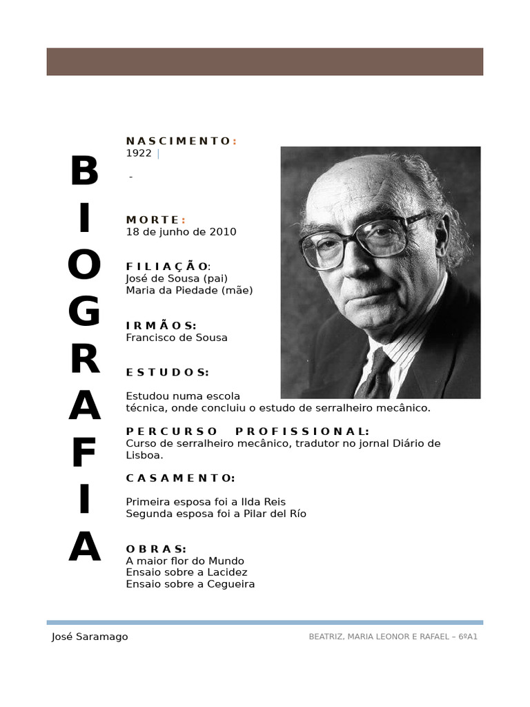 BIOGRAFIA JOSE SARAMAGO Rafel Beatriz e Maria | PDF