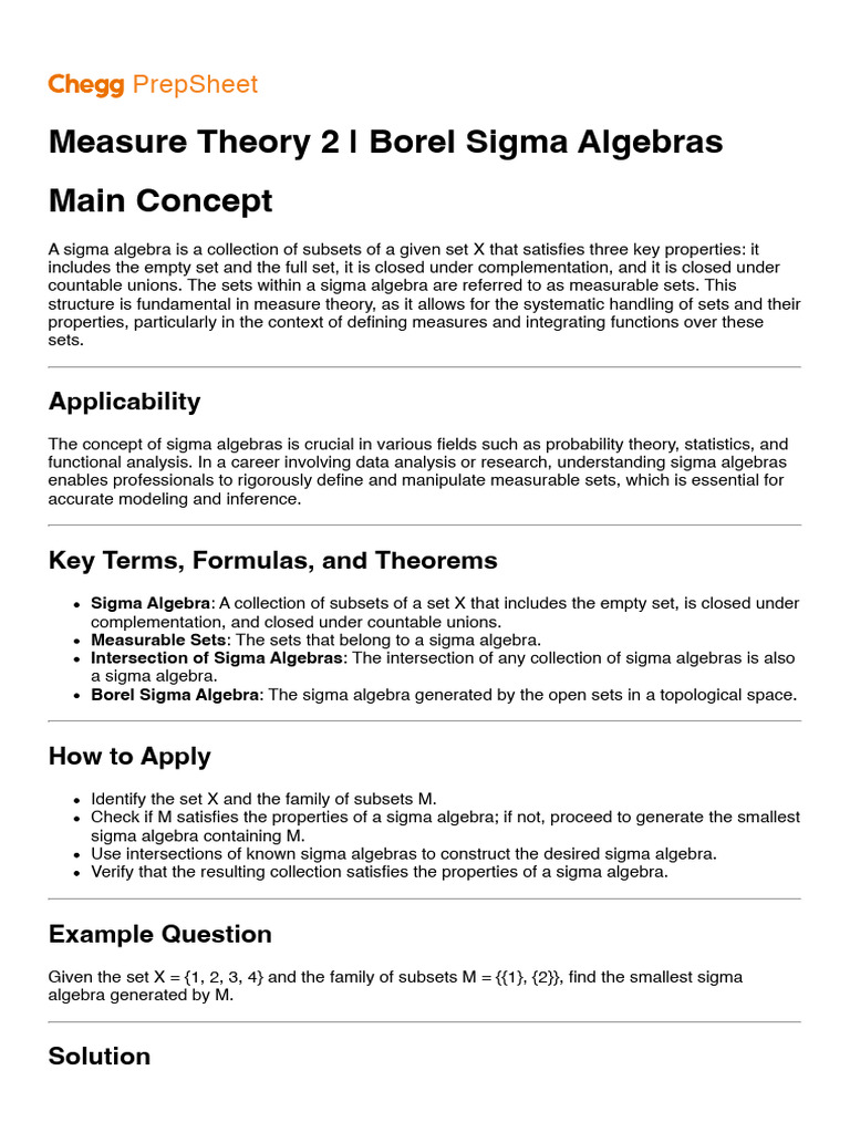 Chegg Prepsheet Measure Theory 2 Borel Sigma Algebras Pdf Measure Mathematics