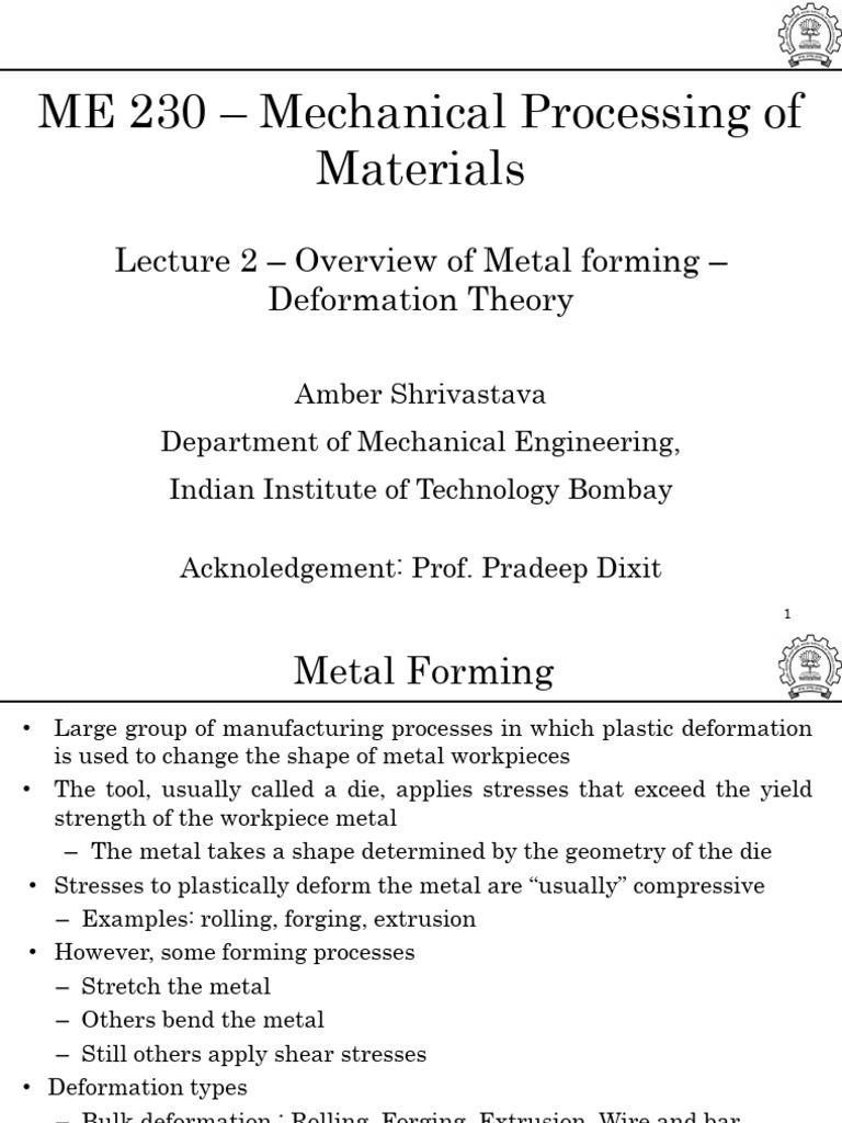 Lecture 2 - 3 - 4 - Forming Overview - Deformation Theory | PDF | Deformation (Engineering ...