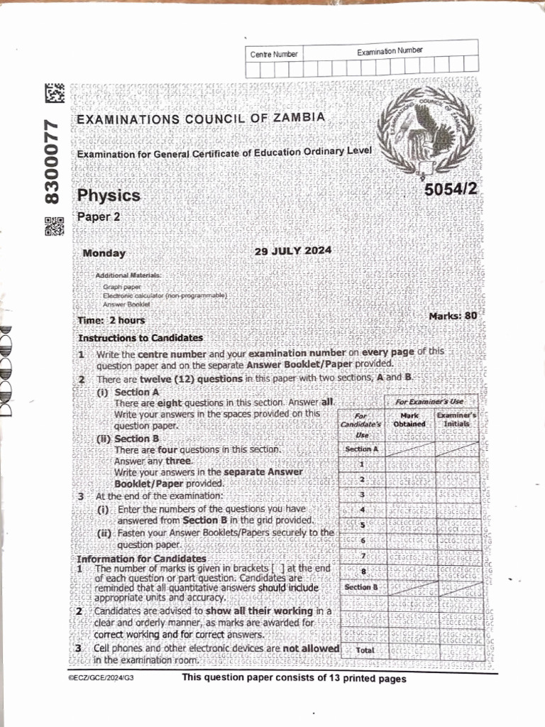 Physics 5054 Gce 2024 QP | PDF