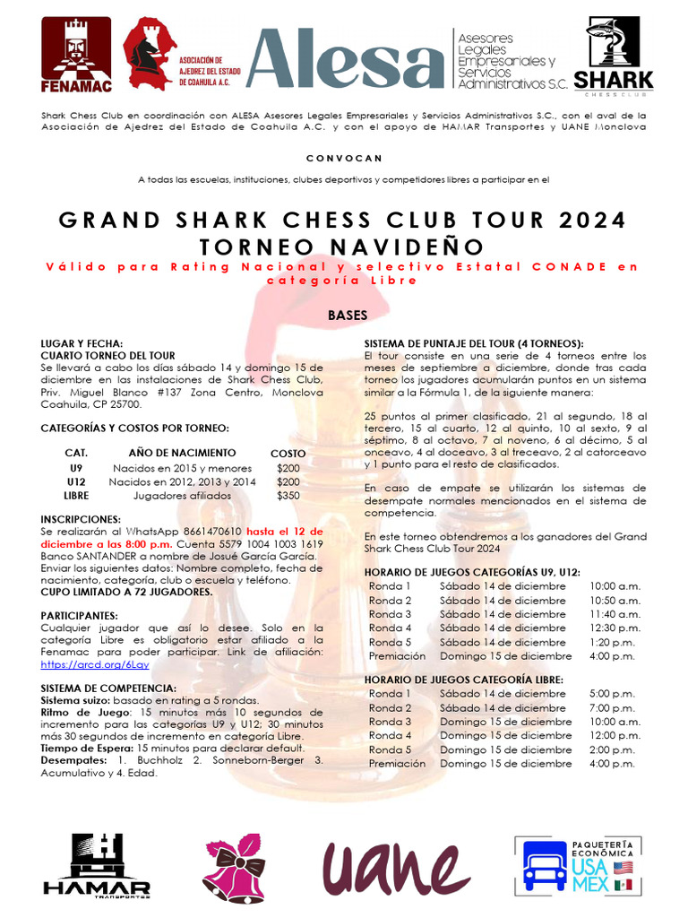 Grand Shark Chess Club Tour 2024 - Torneo Navideño | PDF ...