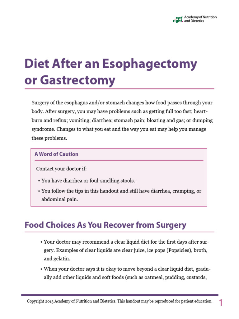 Esophagectomy-Gastrectomy Diet | PDF | Foods | Bloating