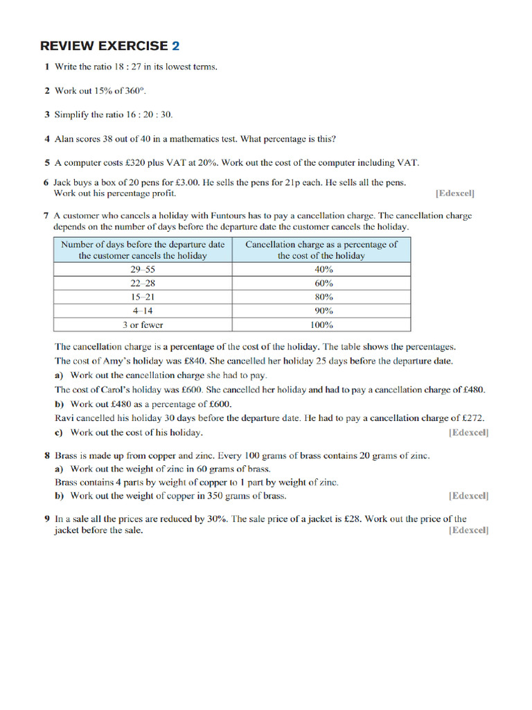 Ratio and Proportion Review Exercise | PDF