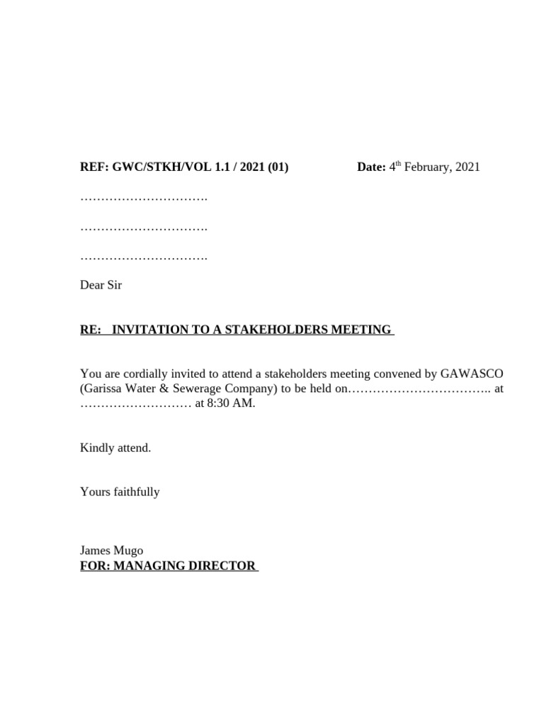 Invitation To A Stakeholders Meeting 20121 | PDF