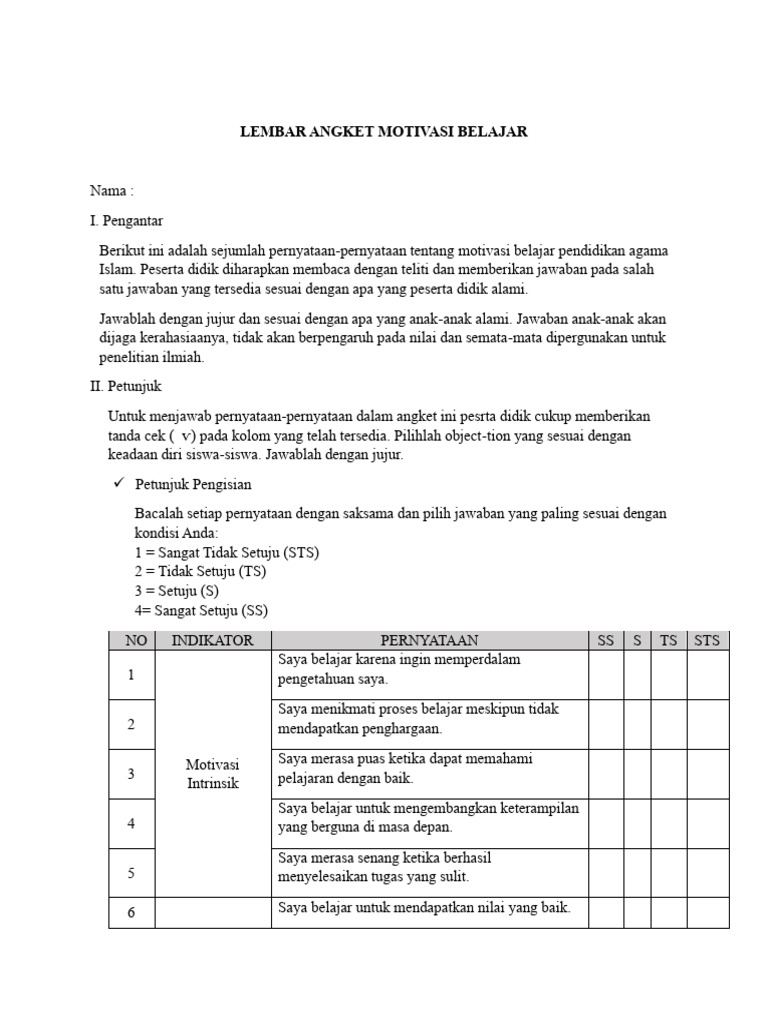 INSTRUMEN ANGKET_2 | PDF