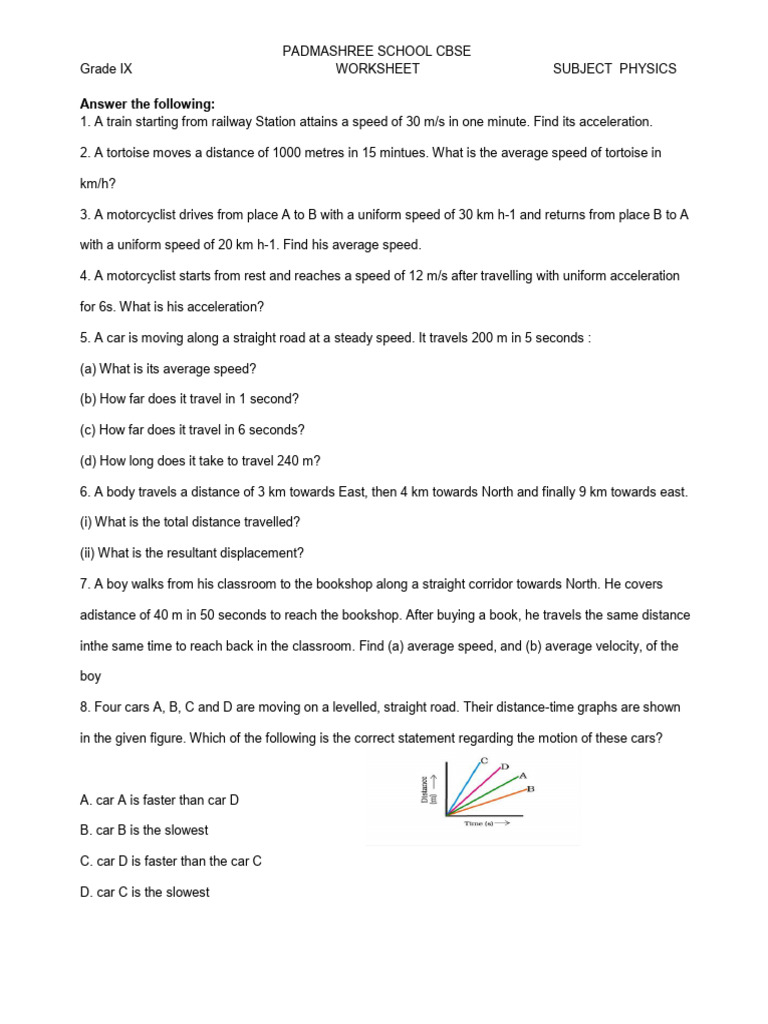 Grade 9 Physics Worksheet | PDF