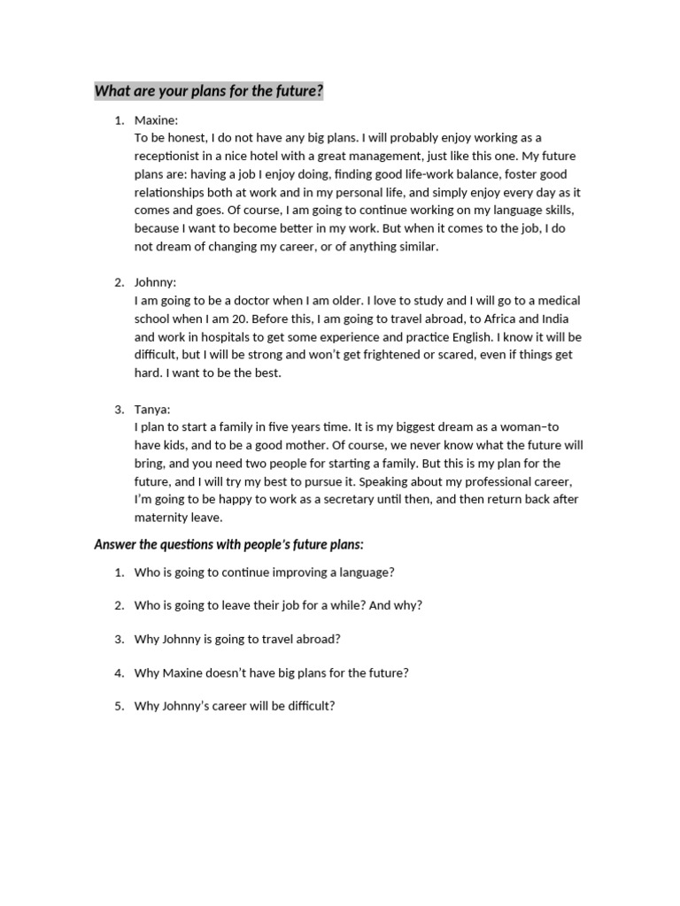 What Are Your Plans For The Future | PDF