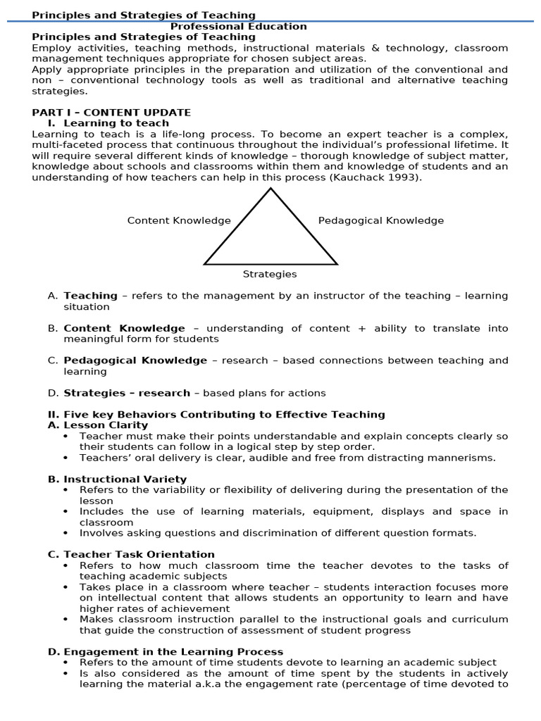 Teaching Principles and Strategies Guide | PDF | Learning | Teachers