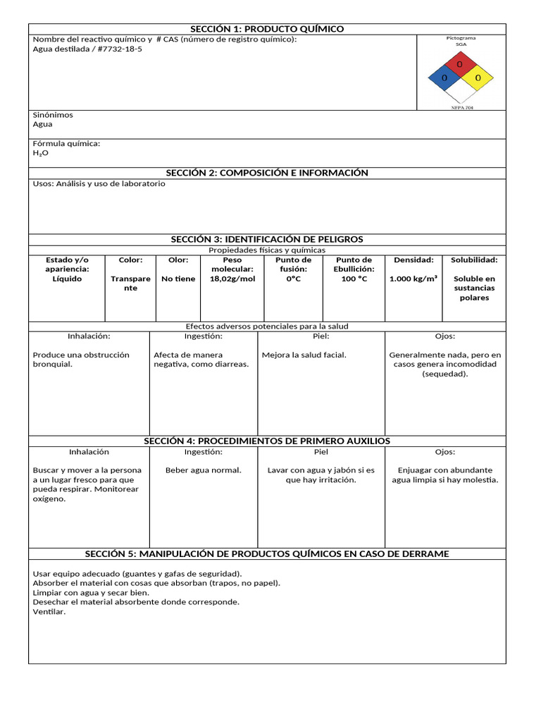 Ficha de Toxicidad Agua Destilada | PDF | Agua | Solubilidad