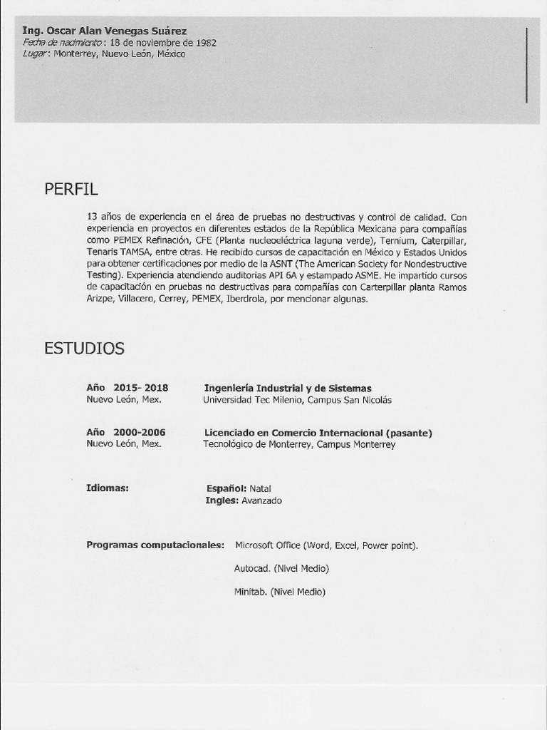 CV - Oscar Alan Venegas Suarez | PDF