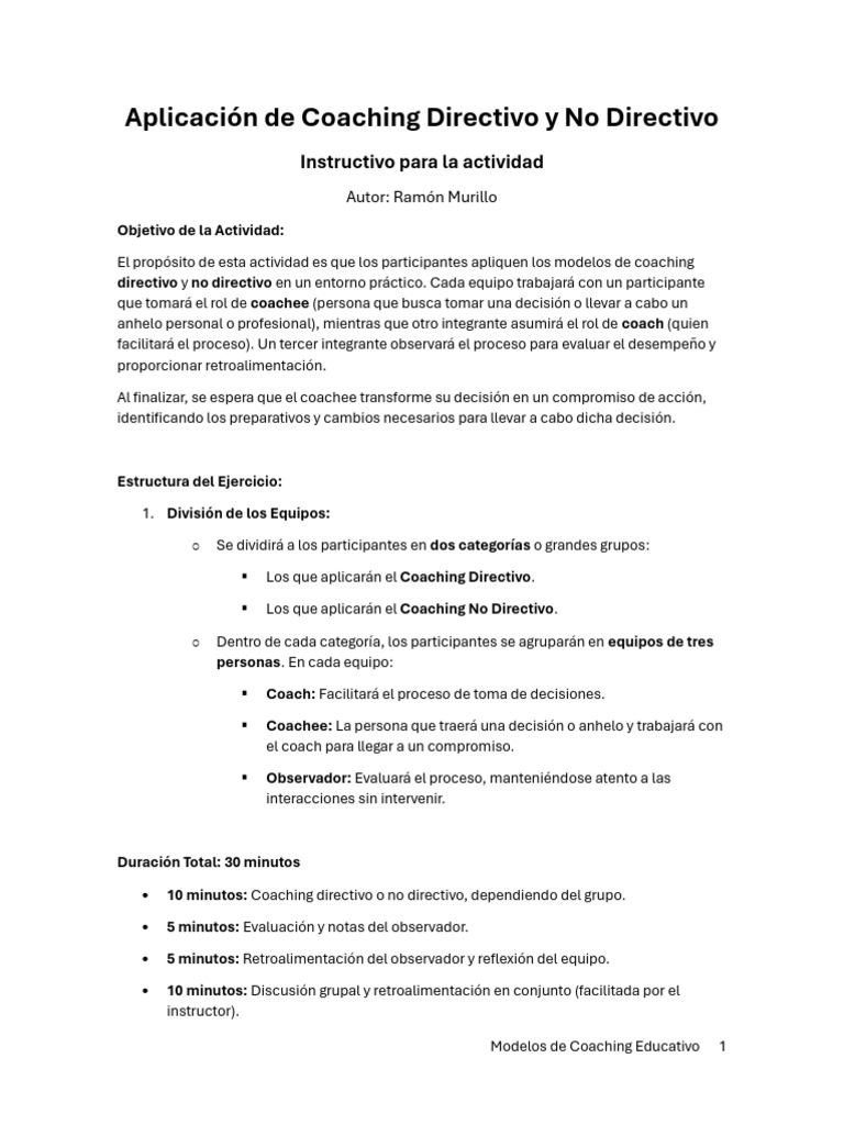 S1 Aplicación de Coaching Directivo y No Directivo | PDF | Toma de ...