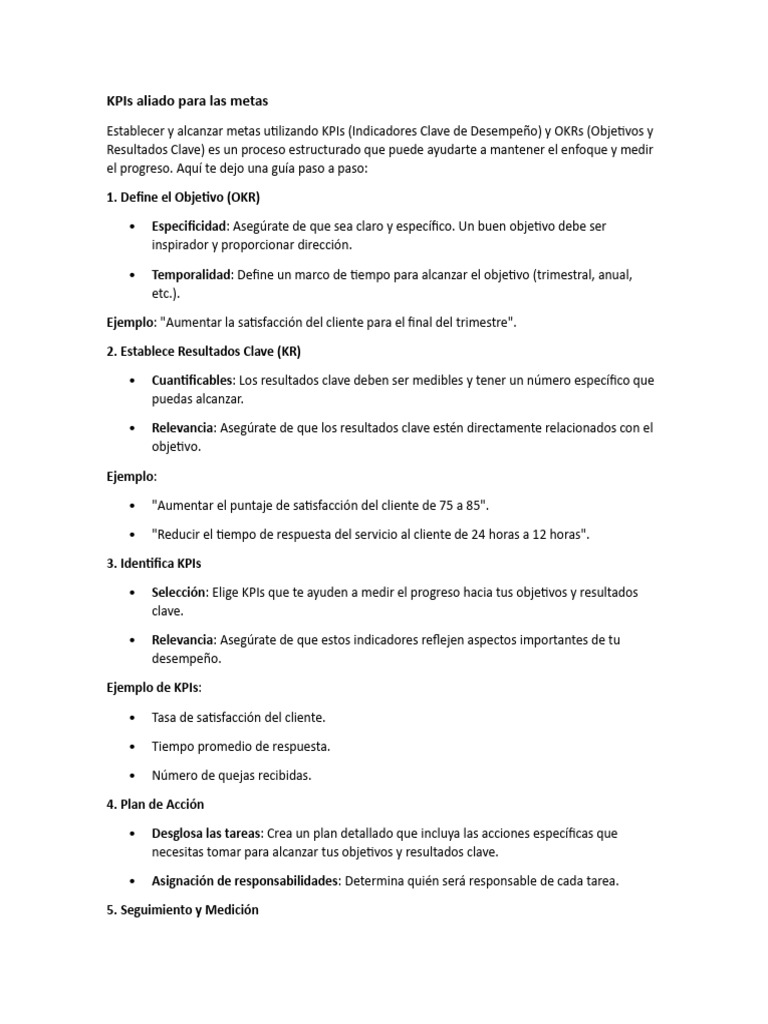 Guía para Alcanzar Metas con KPIs y OKRs | PDF | Indicador de rendimiento