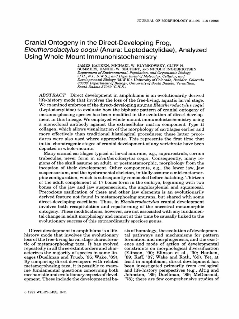 hanken 1992.Cranial Ontogeny in the Direct-Developing Frog ...
