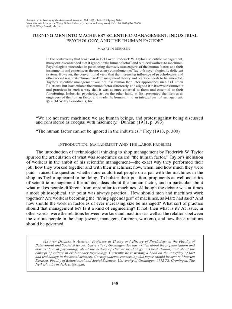 Turning Men Into Machines Scientific Management, Industrial Psychology ...