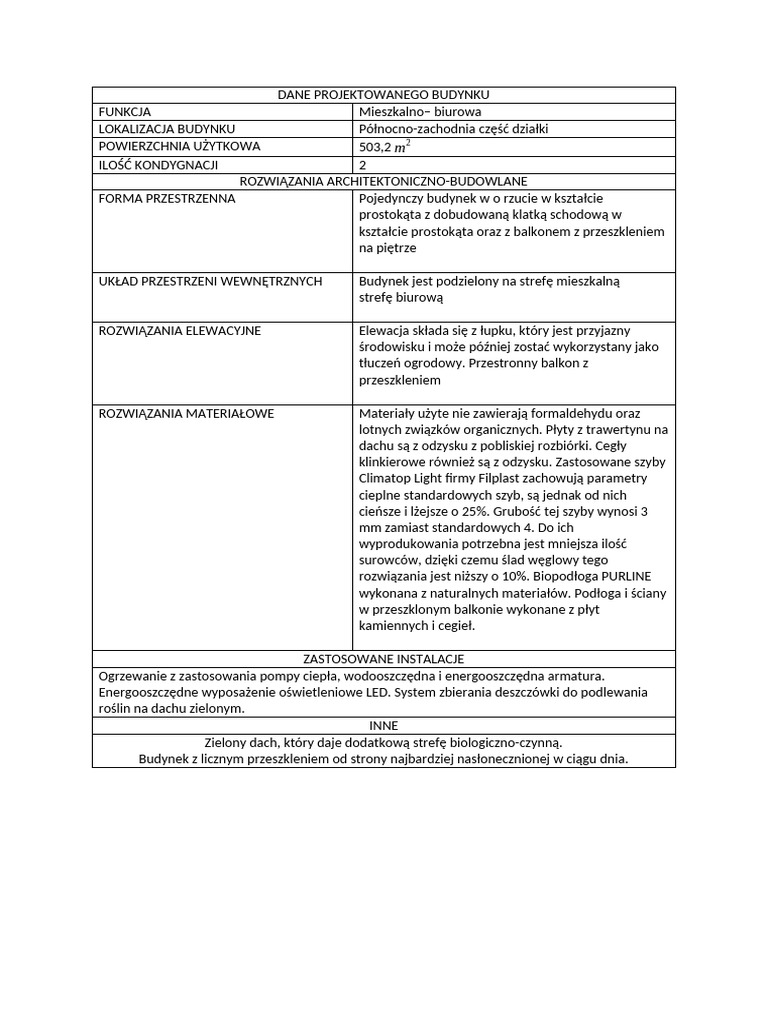 Tabela Opis Budynku AIU | PDF