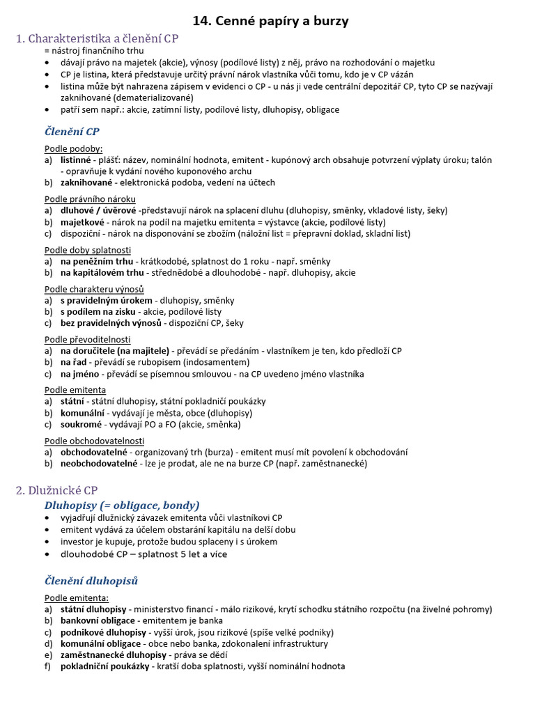 Cenné Papíry A Burzy? | PDF