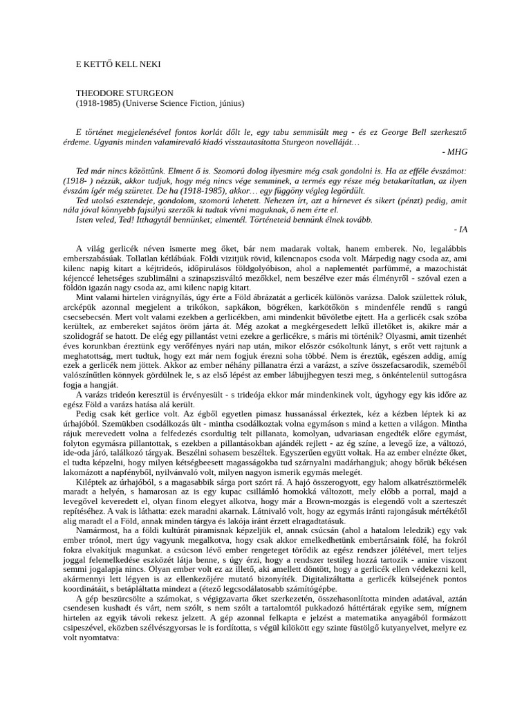 Theodore Sturgeon - E Kettő Kell Neki | PDF