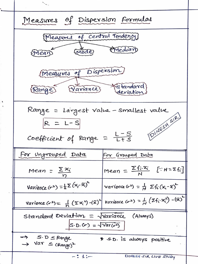 Measures of Dispersion Formula - 18304546 | PDF