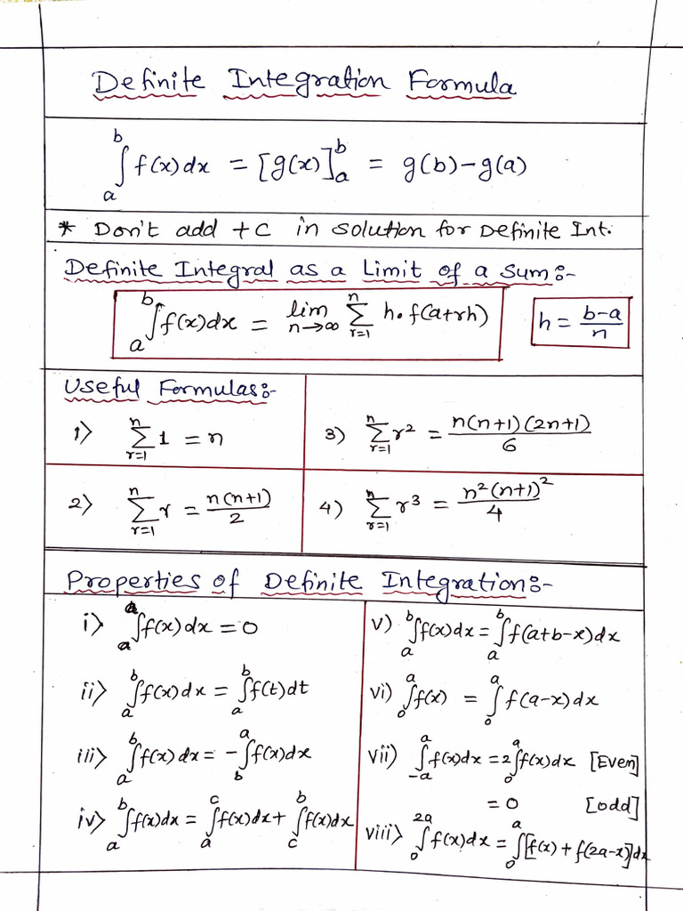 Definite Integration Formula - 15150241 | PDF
