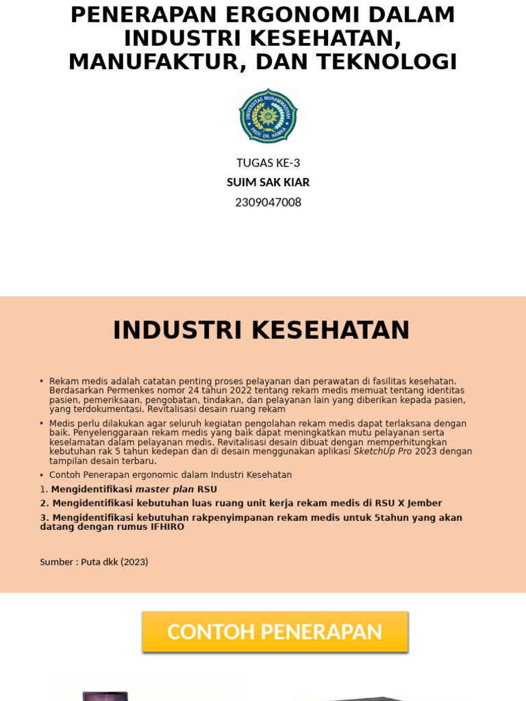 Tugas 3 Penerapan Ergonomi Dalam Industri Kesehatan, Manufaktur Dan Teknologi | PDF